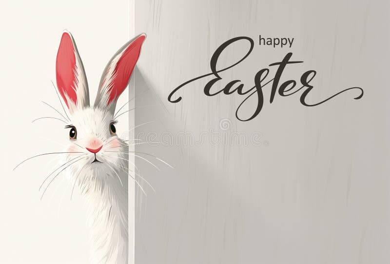 Happy Easter Greeting Card. Whimsical White Bunny with Long, Upright ...