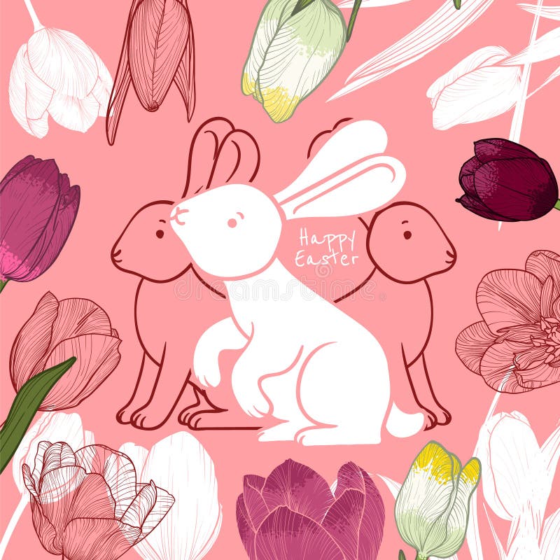 Easter Square Visual with Hand Drawn Elements Such As Tulips and ...