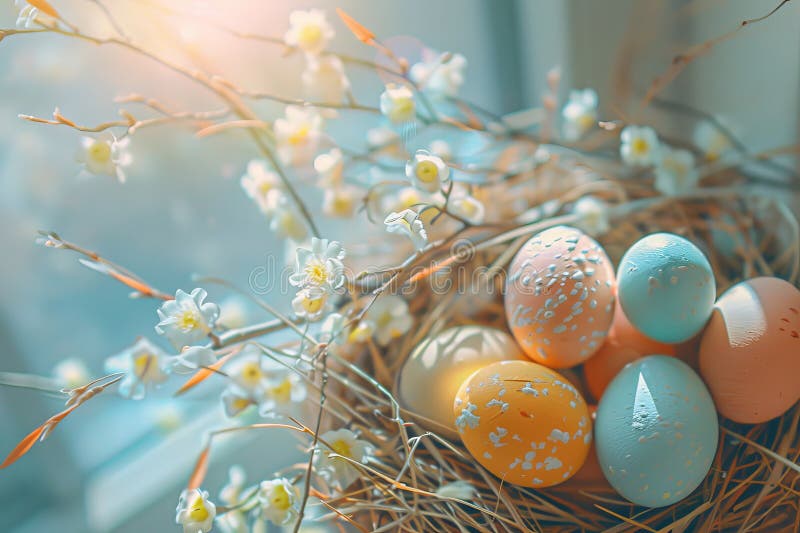 Happy Easter Hand Scripted Note Eggs Shrouded Easter Joys Basket. White ...