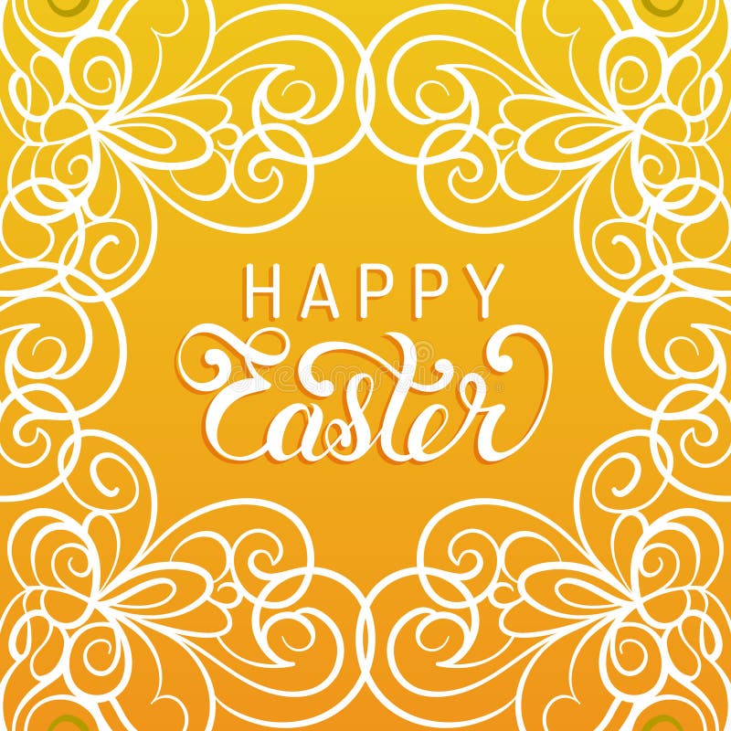 Happy Easter Handwritten Type Greeting Card in Tracery Pattern Frame ...