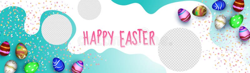 Happy Easter Header or Banner Design with Top View Realistic Painted ...