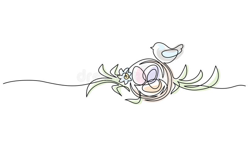 Happy Easter. Hen with Easter Eggs. Continuous Line Drawing. Border ...