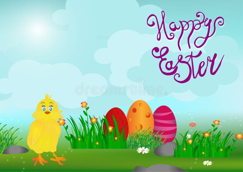 Happy Easter Holiday Illustration with Cute Chicken Cartoon Characters ...