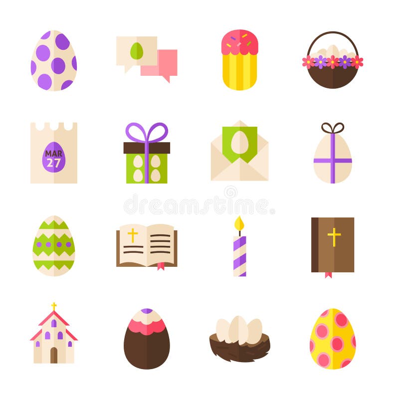 Happy Easter Holiday Objects Set Isolated Over White Stock Vector ...