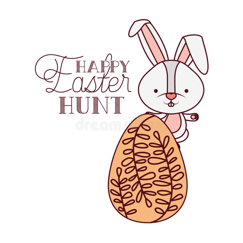 Happy Easter Hunt Label with Rabbit Icon Stock Vector - Illustration of ...
