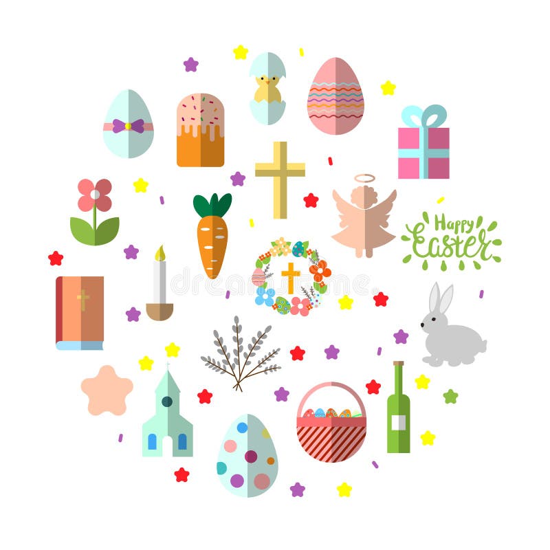 Happy Easter Icons. Flat Illustration Stock Vector - Illustration of ...