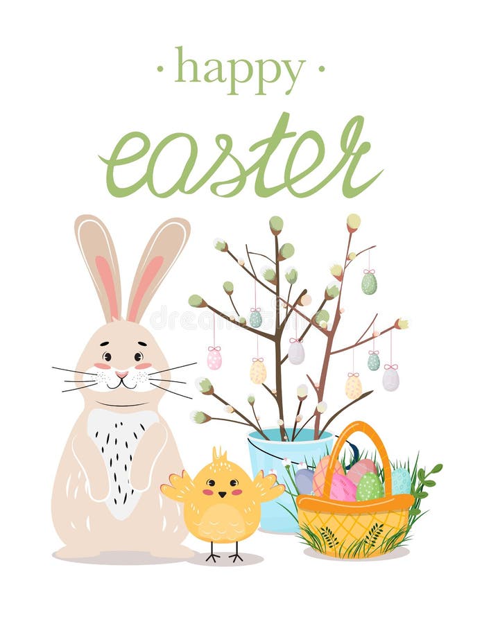 Happy Easter Illustration with a Bunny Painting Eggs. Stock Vector ...
