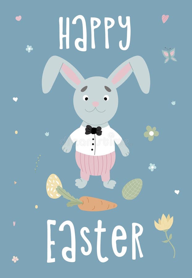 Happy Easter Illustrations. Easter Eggs, Rabbit. Perfect for a Poster ...
