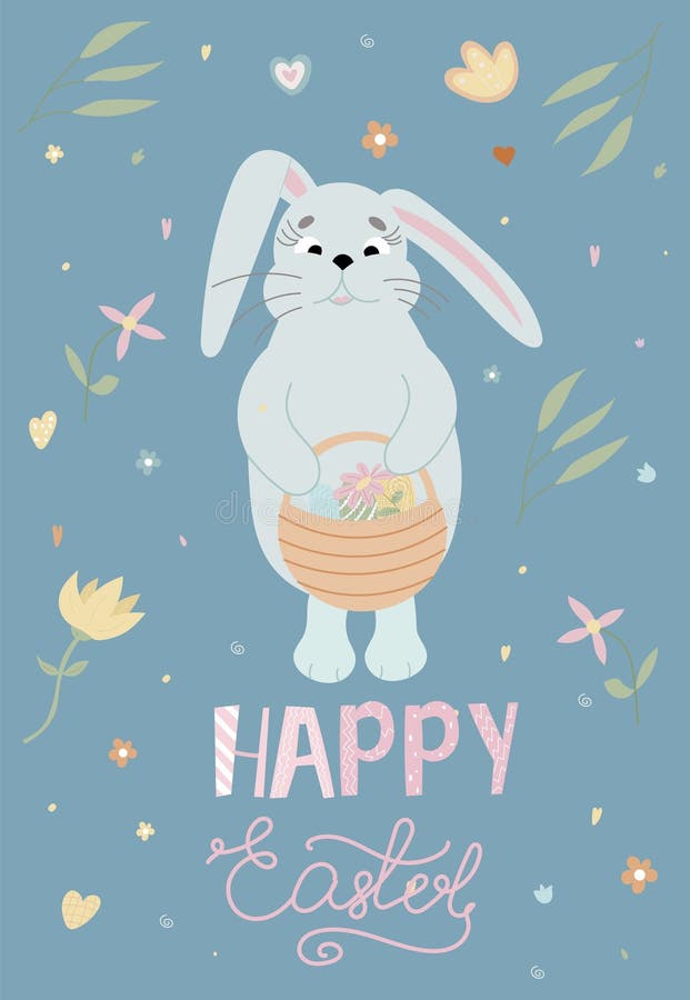 Happy Easter Illustrations. Easter Eggs, Rabbit. Perfect for a Poster ...
