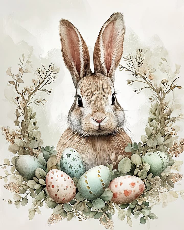 Happy Easter Image Cute Rabbit with Eggs Stock Photo - Image of ...
