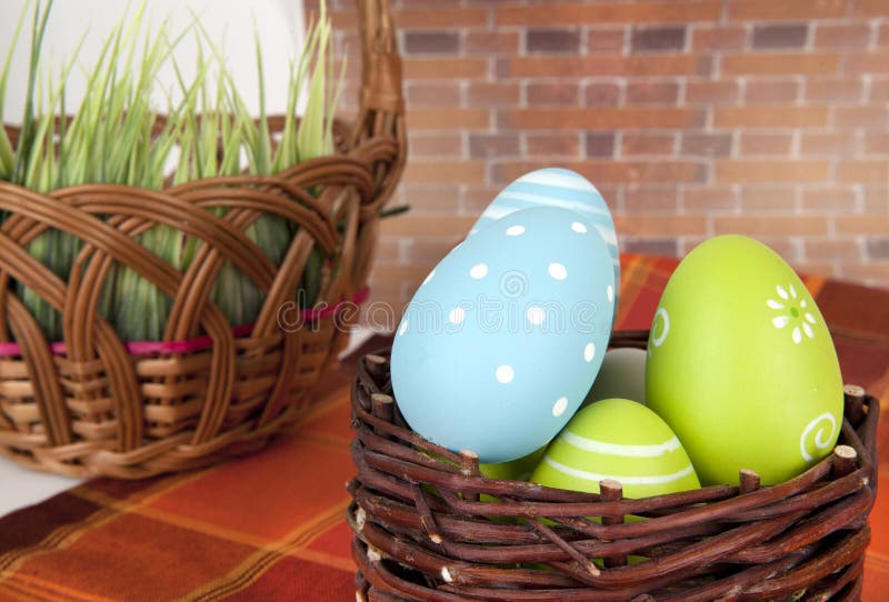 Happy Easter Inscription - Few Eggs on the Wooden Basket Stock Image ...