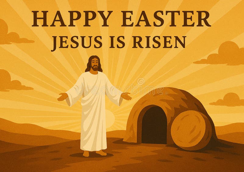 Happy Easter Jesus is Risen Showing Opened Tomb Stock Illustration - Illustration of text ...