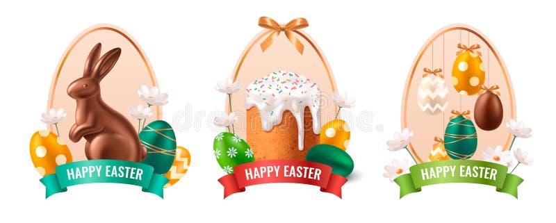 Happy Easter Labels in Realistic Design Stock Illustration ...
