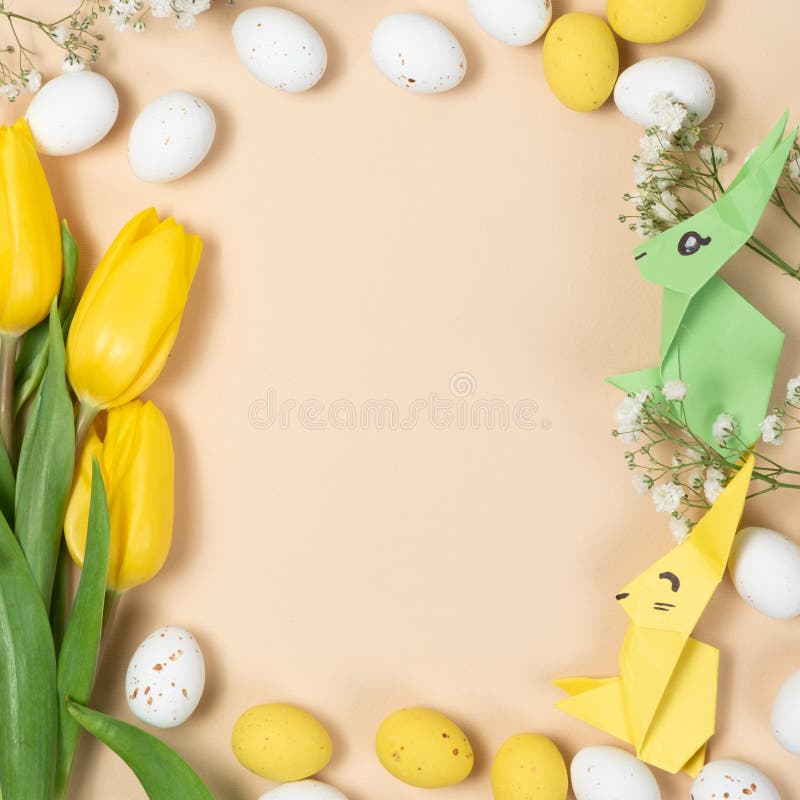 Happy Easter - Layout with Space for Text Center, Easter Bunnies Made ...