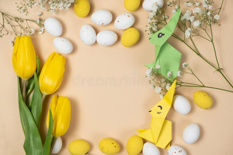 Happy Easter - Layout with Space for Text Center, Easter Bunnies Made ...
