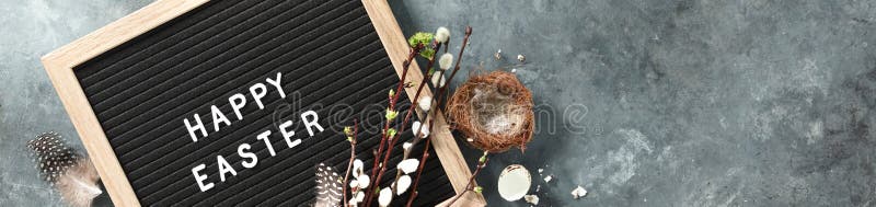Happy Easter Letter Board and Spring Table Setting Top View Stock Photo ...