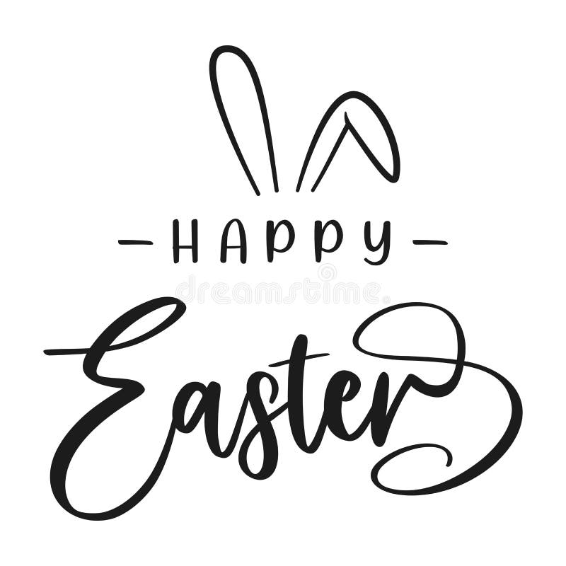 Happy Easter Lettering With Bunny Ears Isolated On White Background