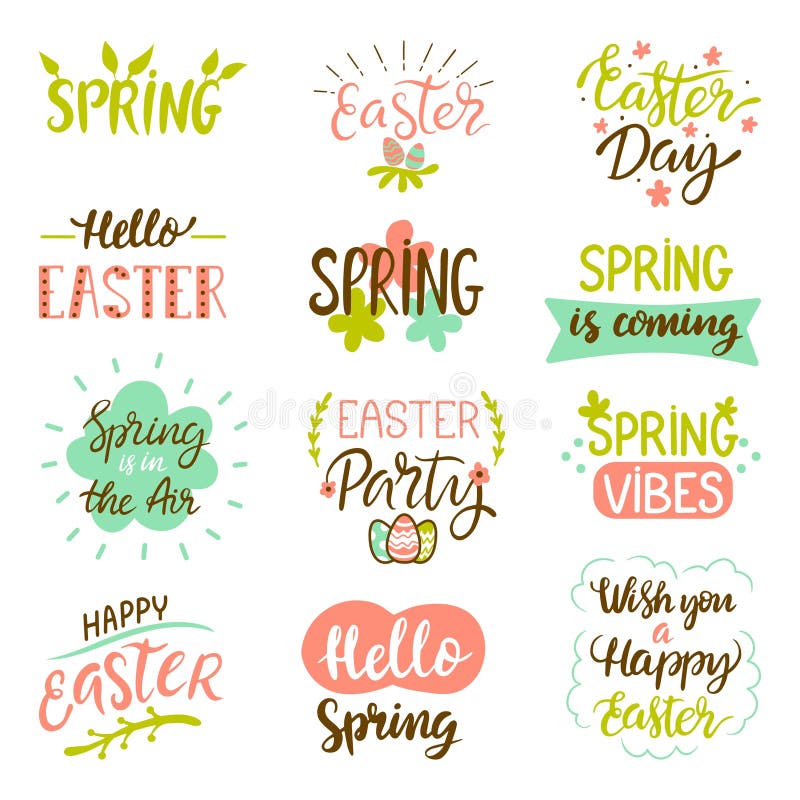 Happy Easter Lettering. Spring Festive Holidays Calligraphy Elements ...