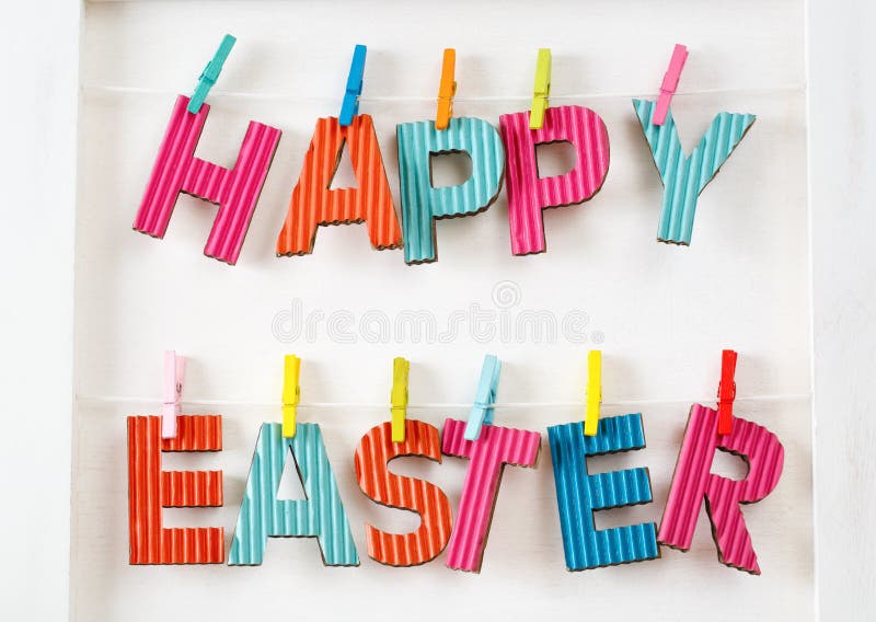 Happy Easter Letters Hanging with Clothespins Stock Image - Image of ...