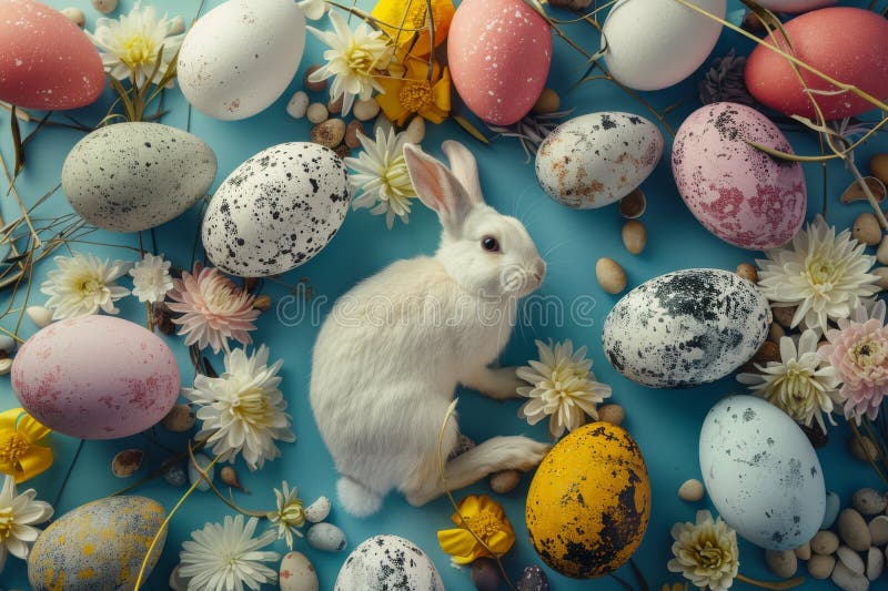 Happy Easter Magnolia Eggs Easter Festal Basket. White Text Field Bunny ...