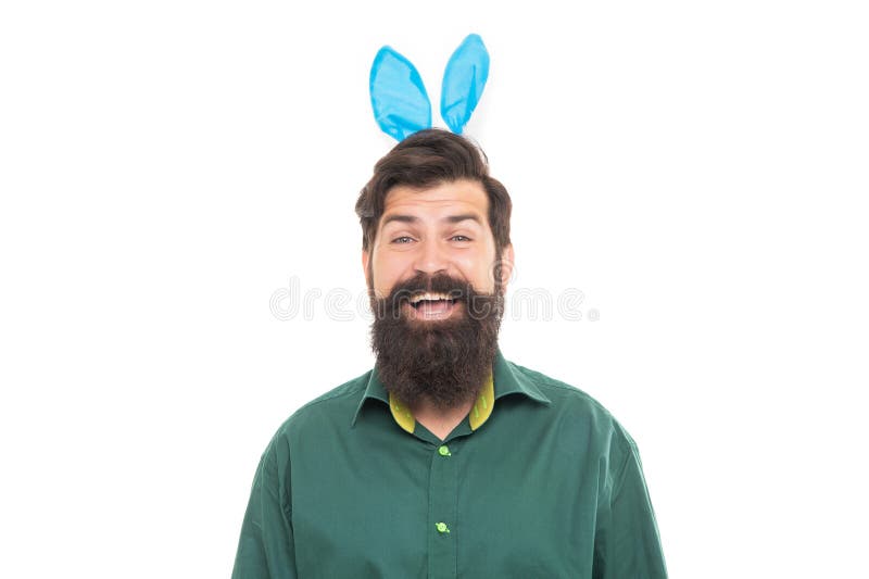Happy Easter Man in Rabbit Ears Ready for Bunny Hunt, Easter Stock ...