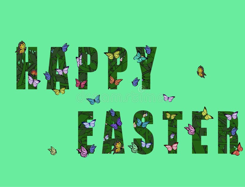 Happy Easter with Many Butterflies Stock Illustration - Illustration of ...