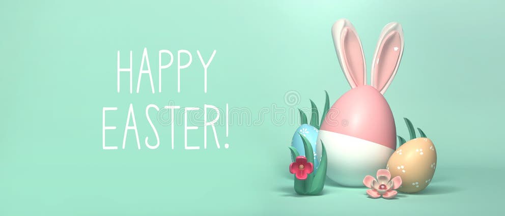 Happy Easter Message with Easter Eggs and Rabbit Ears Stock ...