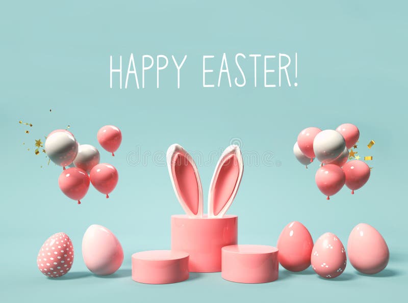 Happy Easter Message with Rabbit Ears and Eggs Stock Illustration ...