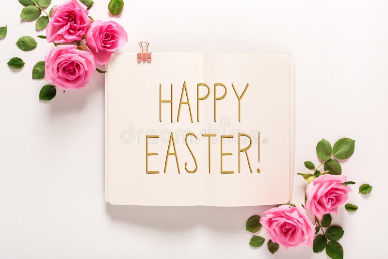 Happy Easter Message with Roses and Leaves Stock Image - Image of pink ...