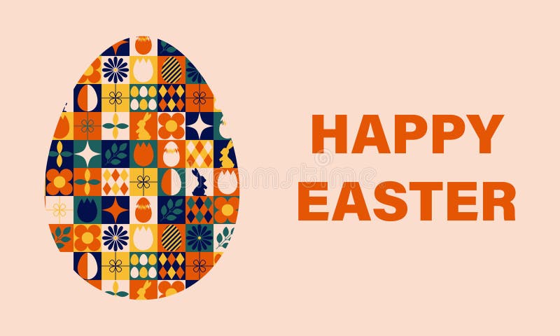 Happy Easter Modern Background with Colorful Mosaic Pattern Easter Egg ...