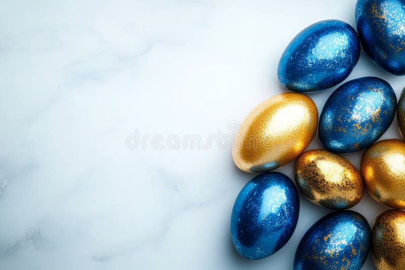 Happy Easter! a Modern Easter Egg Border in Blue, White, and Gold on ...