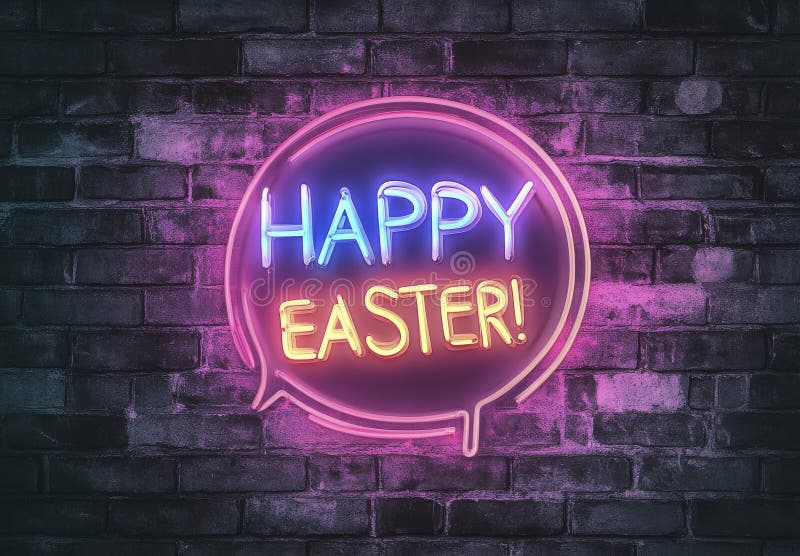 Happy Easter Neon Sign on Brick Wall Stock Illustration - Illustration ...