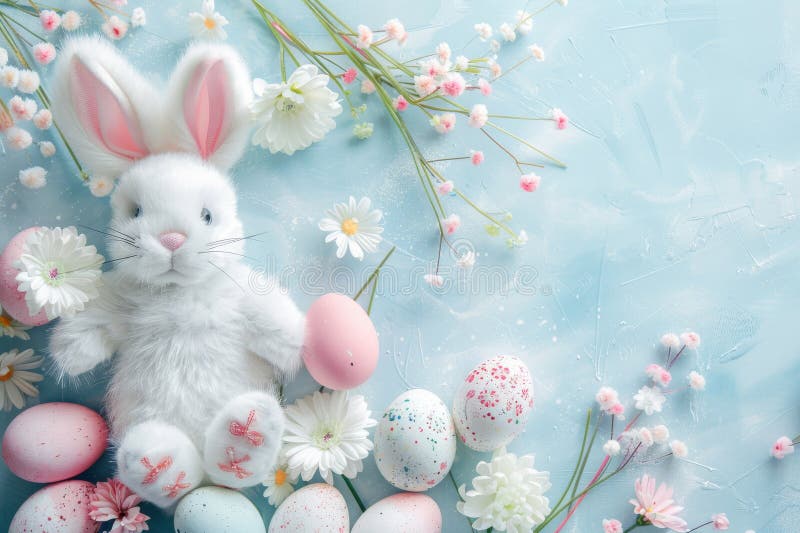 Happy Easter Easter Note Eggs Eternal Basket. White Clover Green Bunny ...