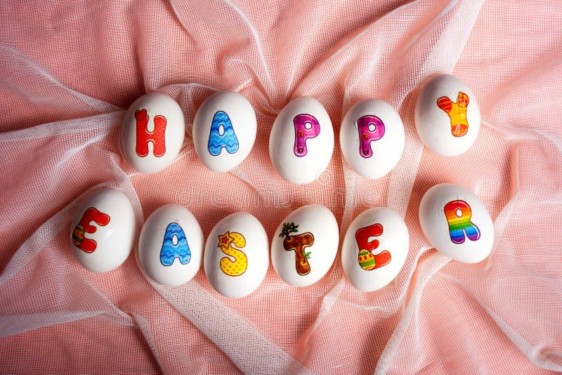 Happy Easter Note Written on Eggs Stock Image - Image of card, fabric ...