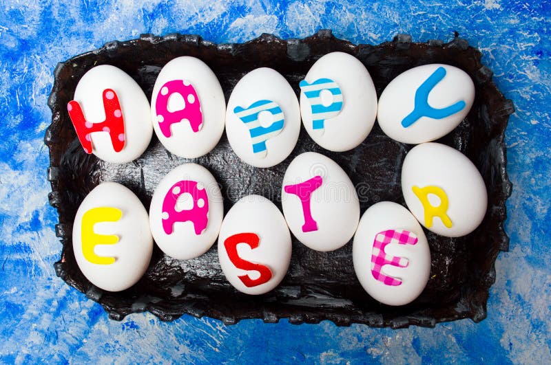 Happy Easter Note Written on White Eggs Stock Photo - Image of ...