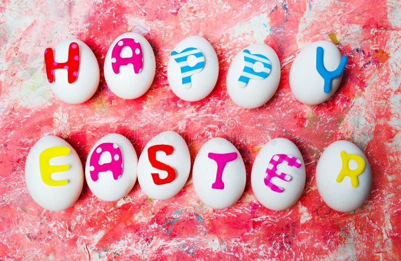 Happy Easter Note Written on White Eggs Stock Image - Image of message ...