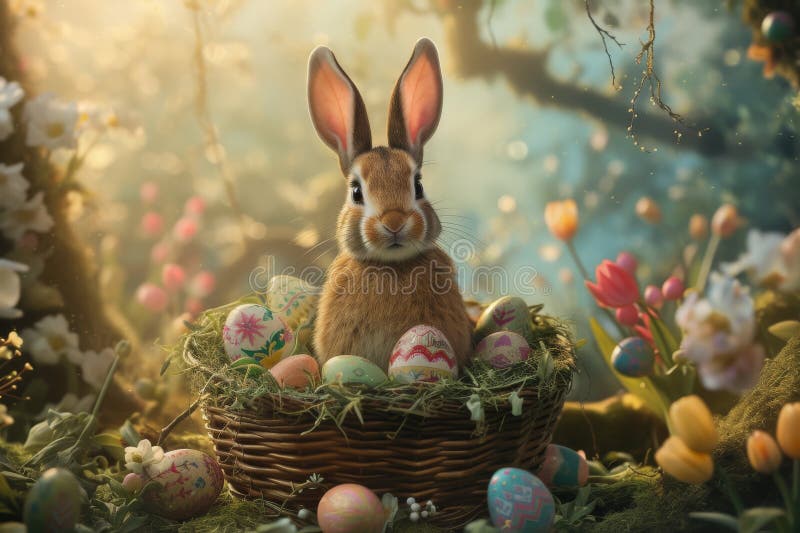 Happy Easter Orange Soda Eggs Eggshell Basket. White Space for Header ...