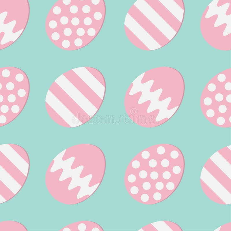 Happy Easter Painting Egg Shell. Pink Color with Dot, Stripe, Zigzag Pattern. Seamless Pattern ...