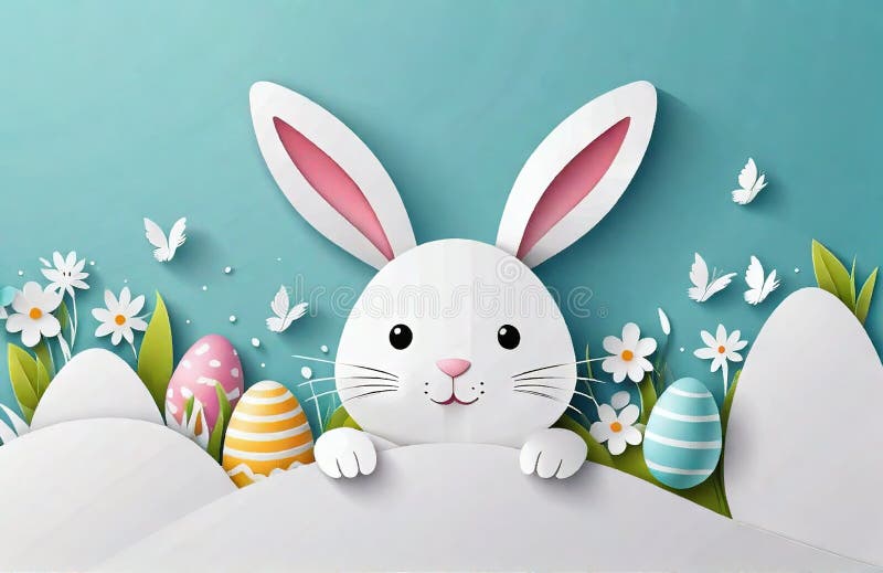 Happy Easter Paper Art with Easter Eggs and Rabbit, Greeting Card ...