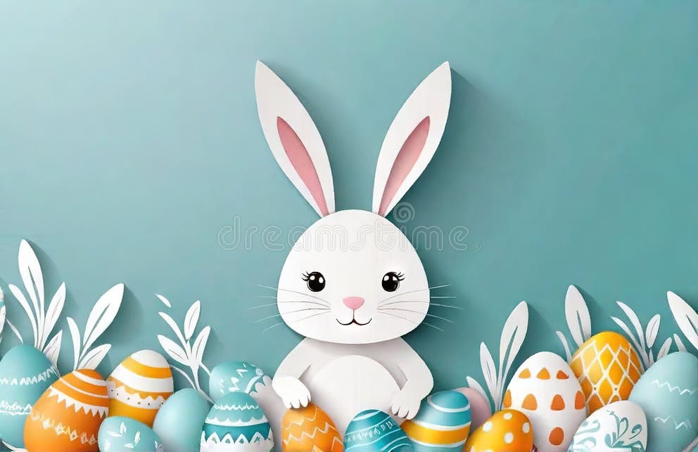 Happy Easter Paper Art with Easter Eggs and Rabbit, Greeting Card ...