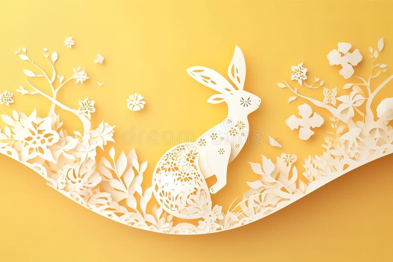 Happy Easter Paper Cut Card Rabbit Jumping in Egg. Generative AI Stock ...