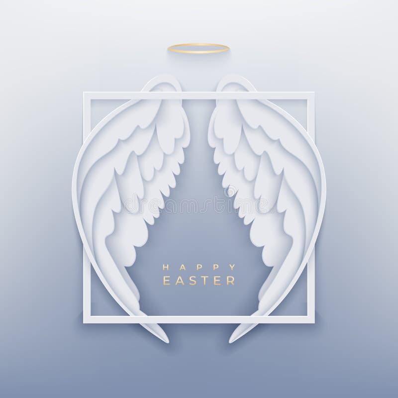 Happy Easter Paper Cut Card with White Angel Wings Stock Vector ...