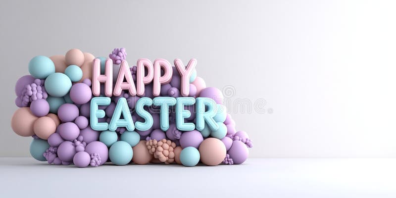 Happy Easter Pastel Balloon Typography with Soft Decorative Elements on ...