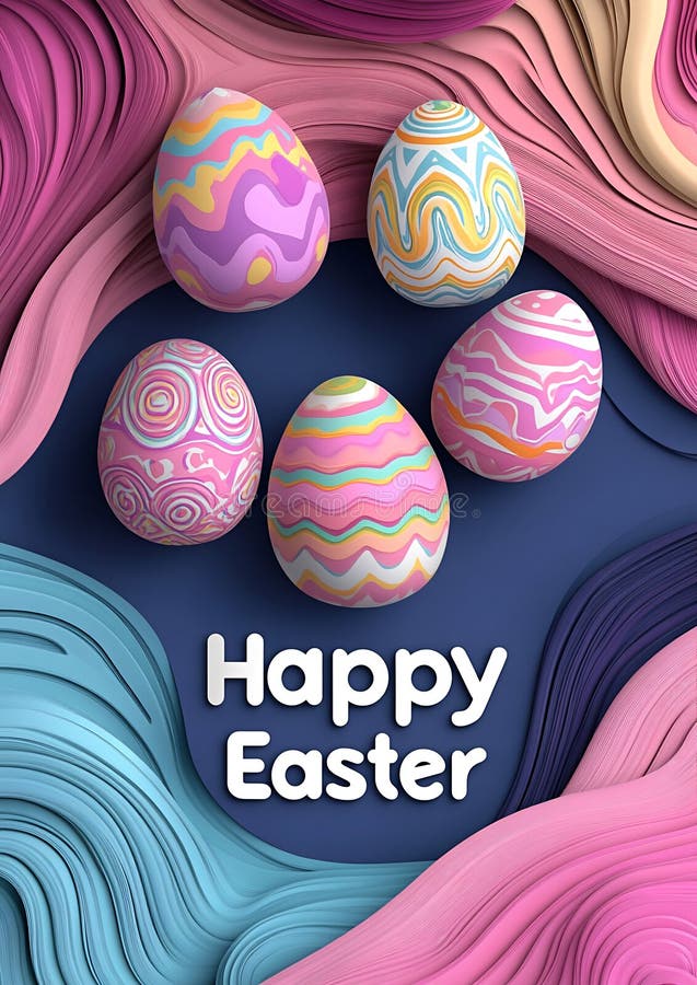 Happy Easter Pastel-colored Eggs with Fluid Abstract Background Stock ...