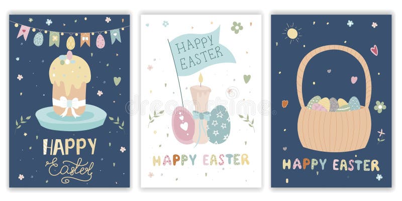 Happy Easter Postcards. a Set of Vector Easter Illustrations. Easter ...