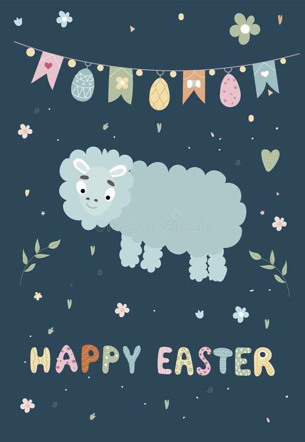 Happy Easter Postcards. Vector Easter Illustrations with Easter Lamb. Perfect for a Poster ...