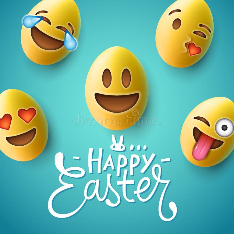 Happy Easter Poster, Easter Eggs with Emoji Faces Stock Vector ...