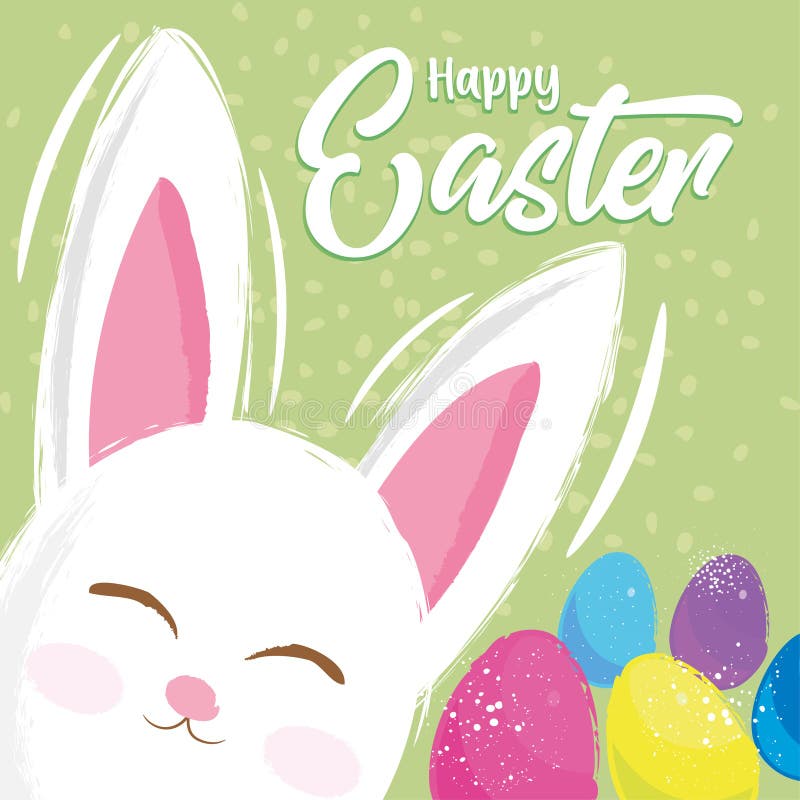 Happy Easter Poster with Rabbit and Eggs Vector Stock Vector ...