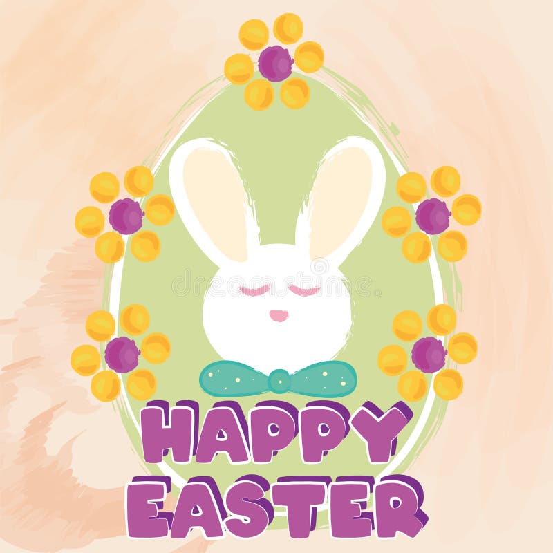 Happy Easter Poster with Rabbit and Flowers Vector Stock Vector ...