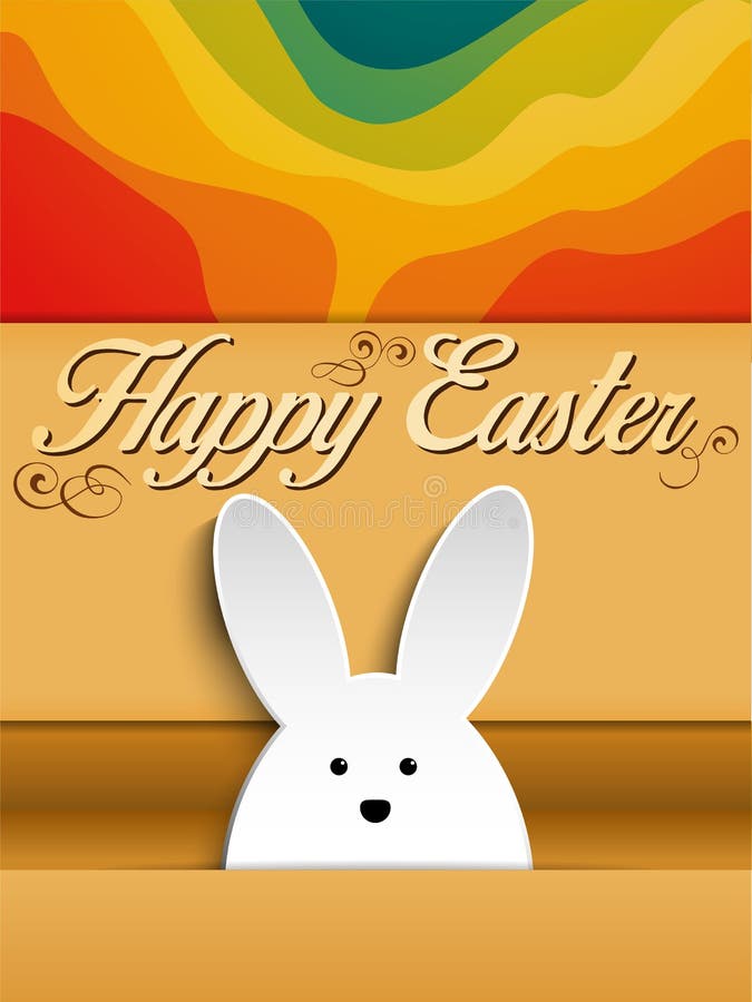 Happy Easter Rabbit Bunny on Rainbow Background Stock Vector ...